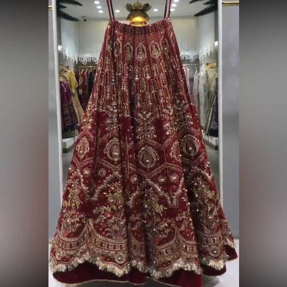 Lehengas | New 3 Pc Red Pakistani Indian Bridal Lehenga Designer Silk ...